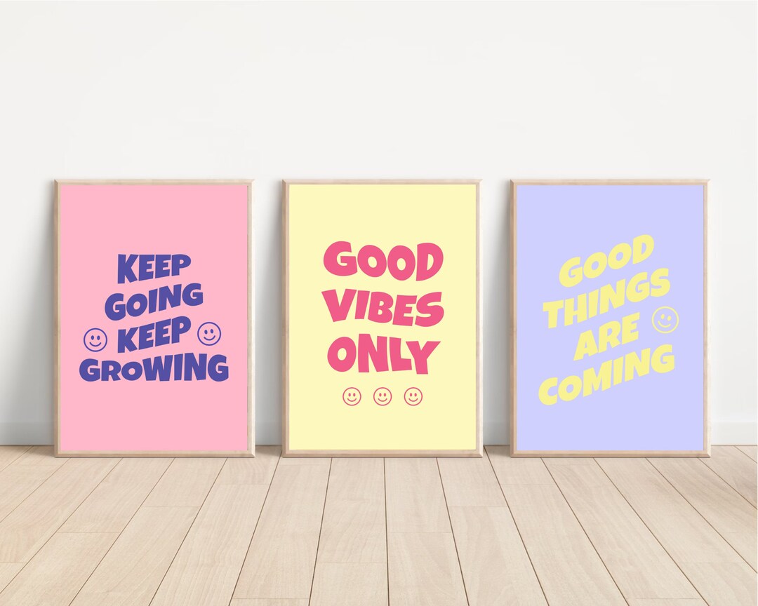 Retro Affirmations: Colorful Gallery Set of 3, Positive Quote ...