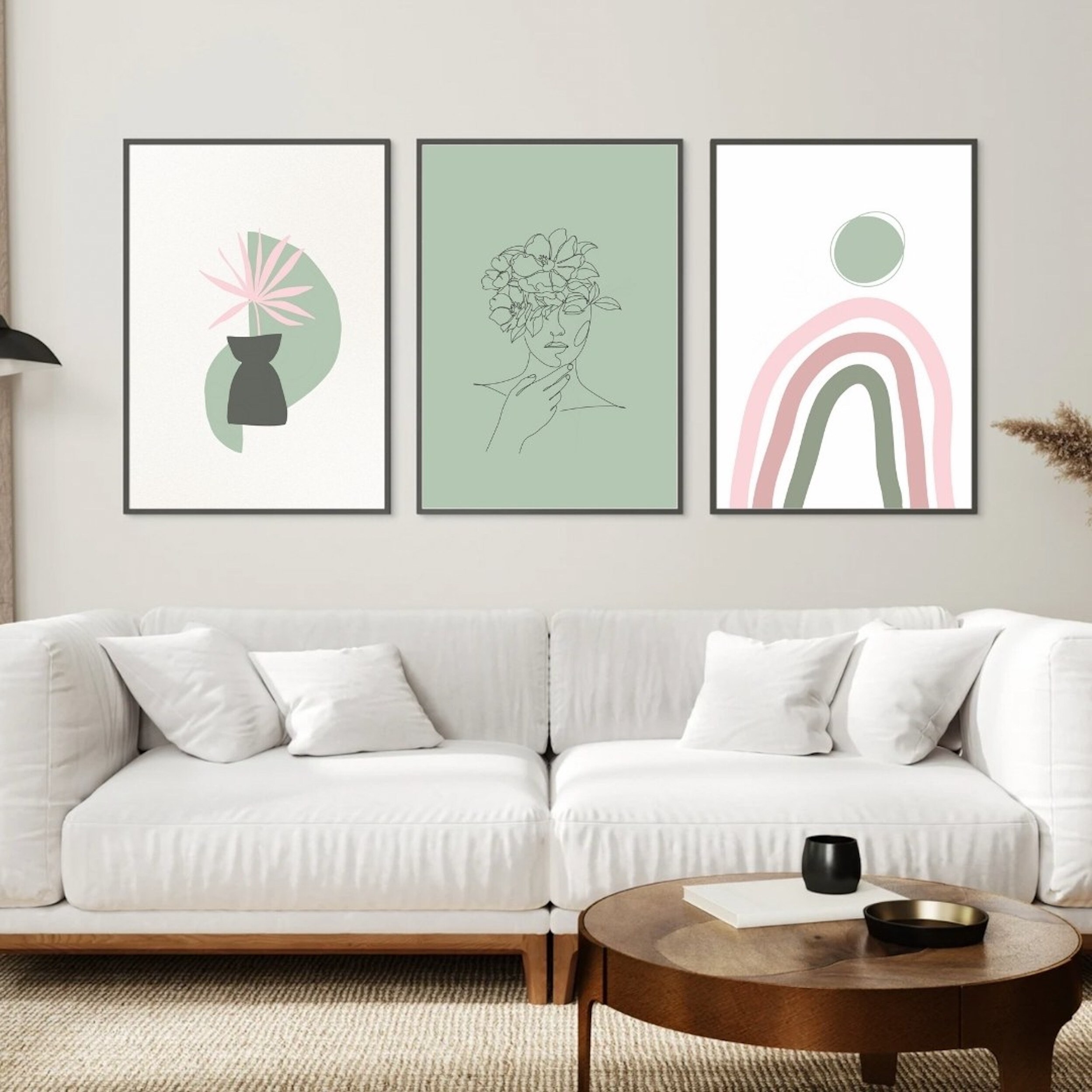 Sage Green Blush Pink Print Set of 5, Botanical Gallery Wall Print Set ...