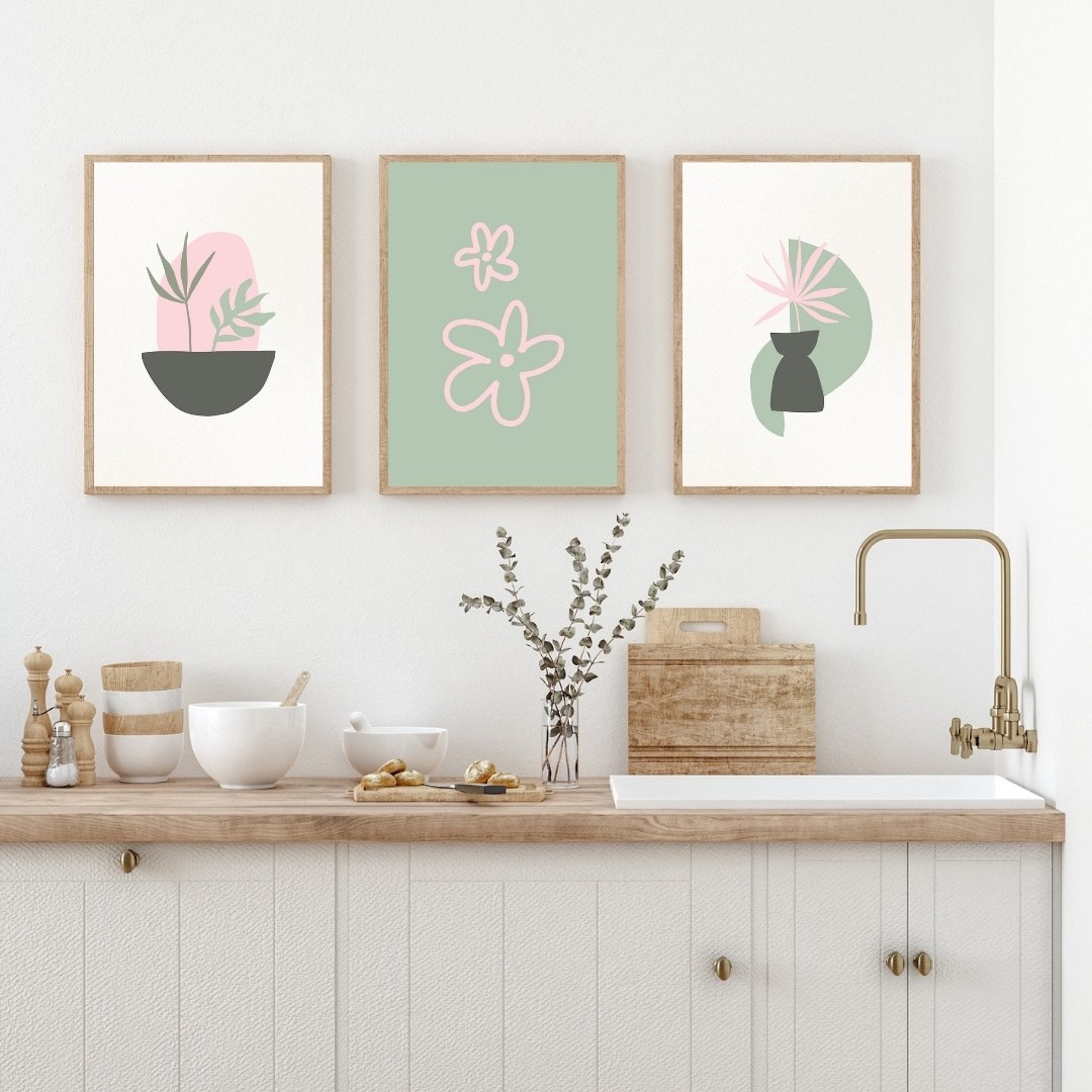Sage Green Blush Pink Print Set of 5, Botanical Gallery Wall Print Set ...
