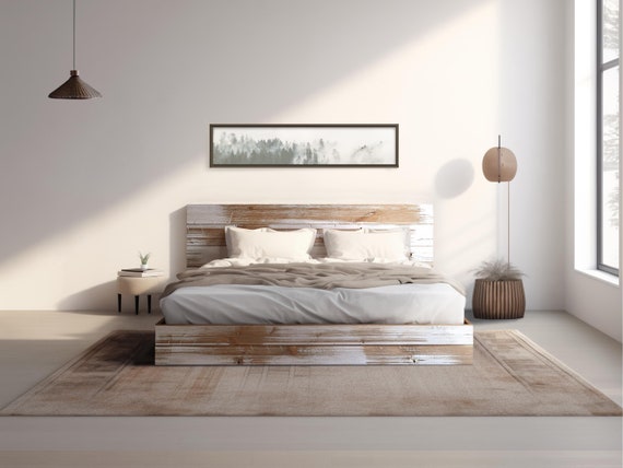 The River Bed Quick Ship Barnwood Reclaimed Aesthetic Modern Rustic Solid Wood Platform Bed Frame Headboard Handmade in USA Etsy