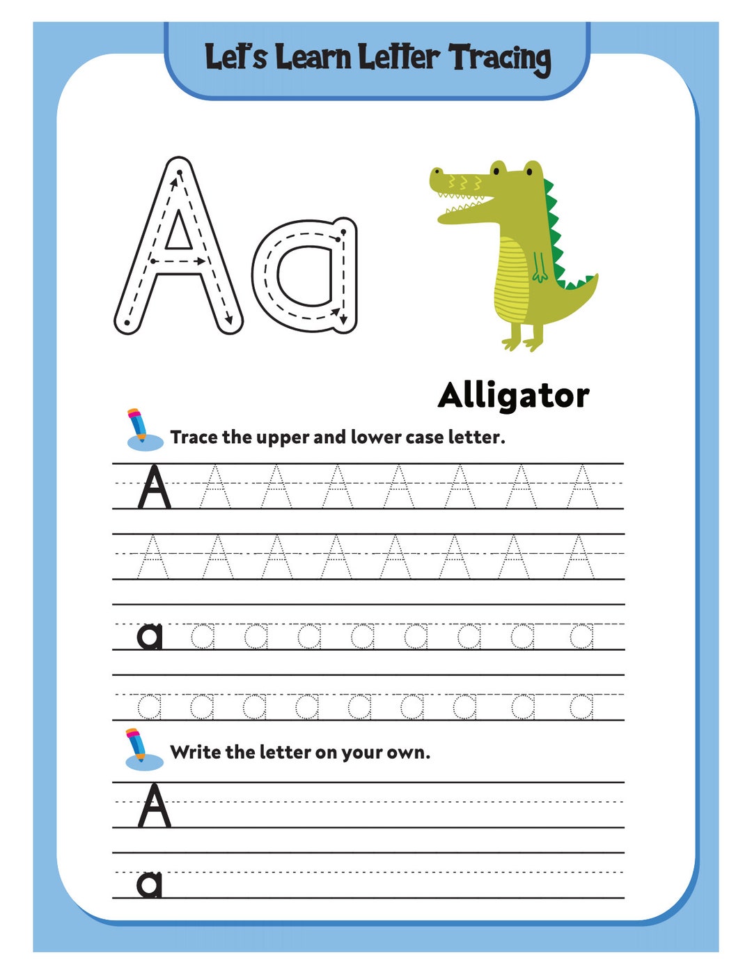 A Z Alphabet Tracing Worksheet /PDF Downloadable/ With Cute - Etsy