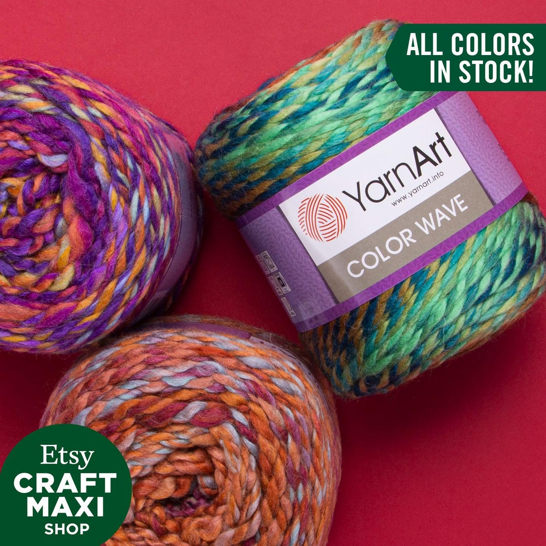YARNART COLOR WAVE - Multicolor Knitting Yarn, 20% Wool Yarn, Acrylic ...