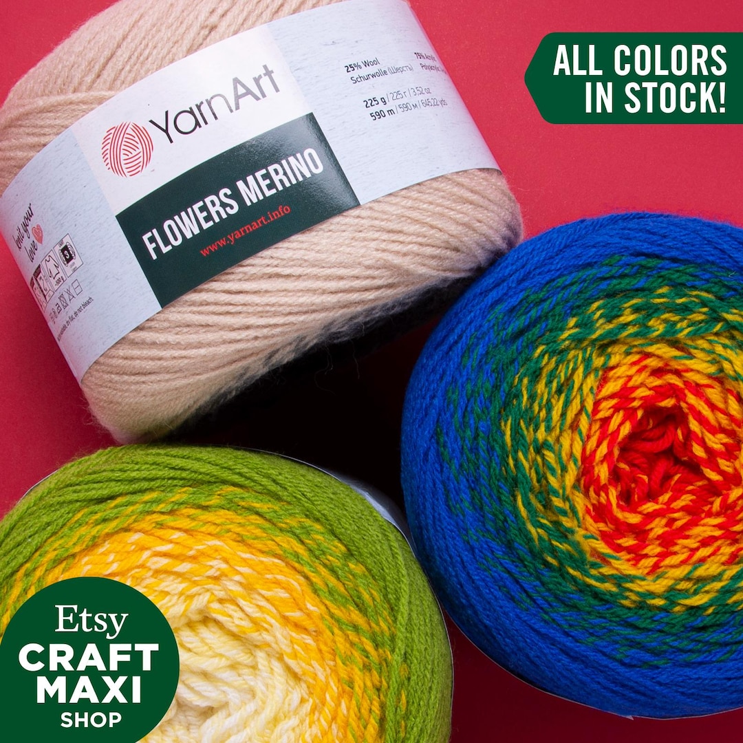 Yarnart Flowers Merino: Wool Blend Multicolor Soft Cake Yarn Knitting ...