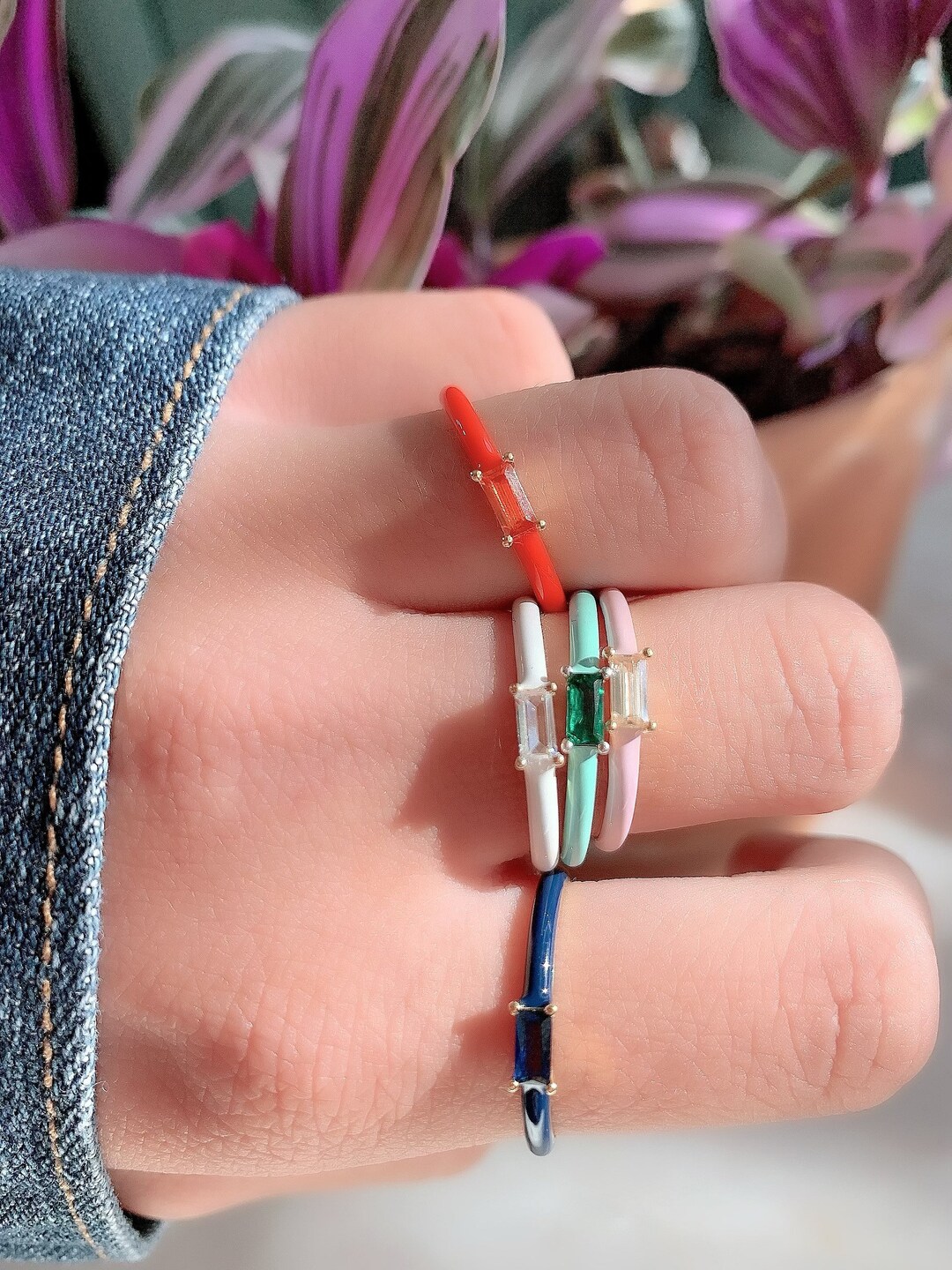 Enamel Stackable Gold-plated Silver Ring for Women - Etsy