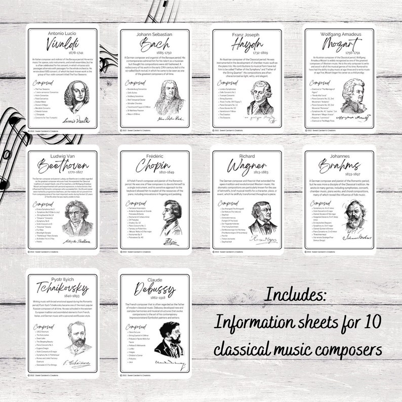 10 Classical Music Composers to Know Information Sheets - Etsy