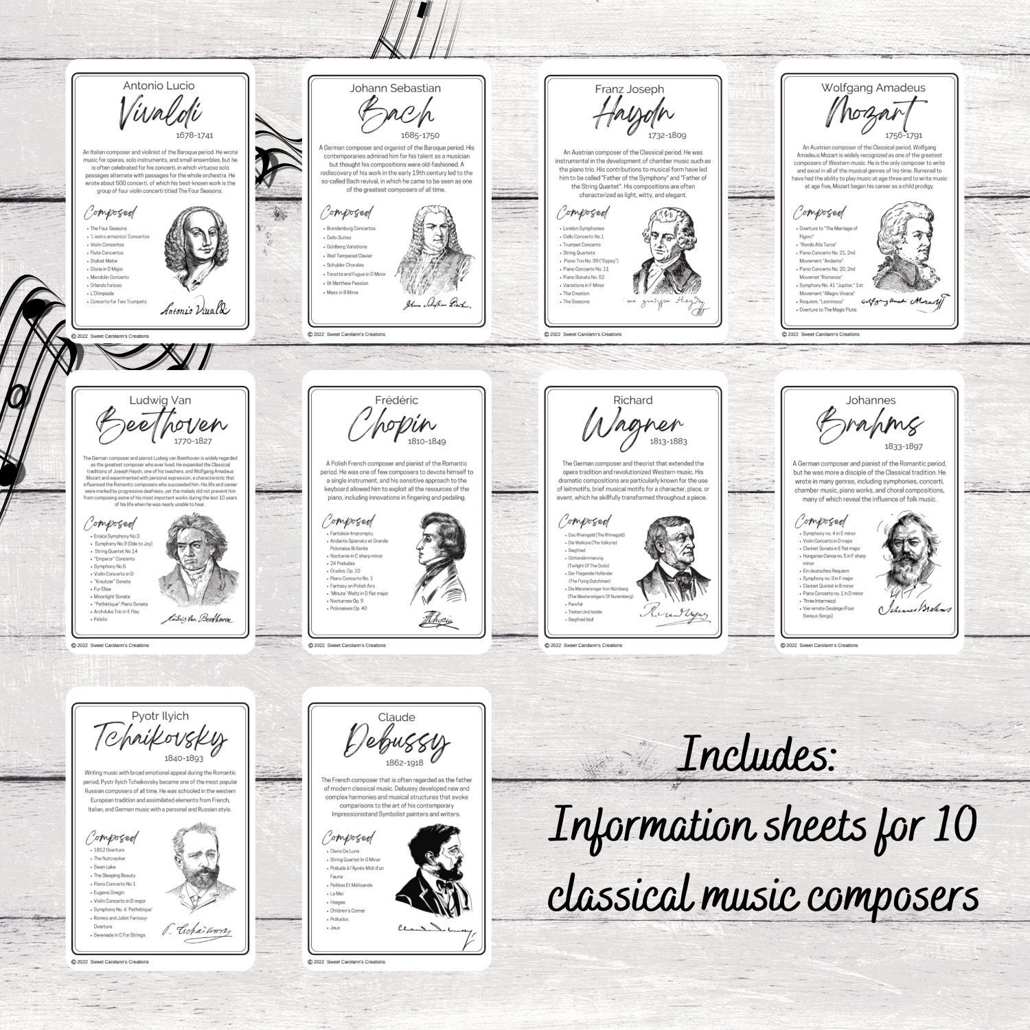 10 Classical Music Composers to Know Information Sheets - Etsy