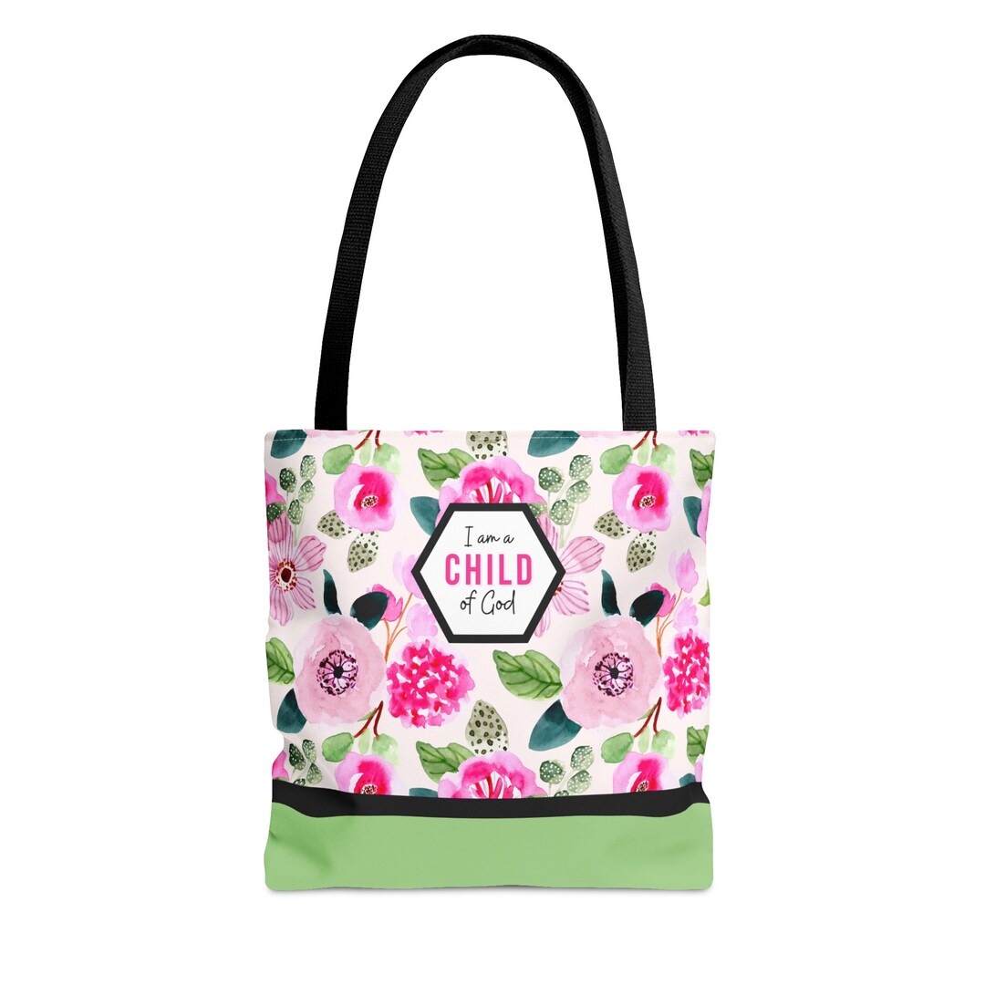 LDS Christian Scripture Church Baptism Kids Tote Bag Floral Pink Green ...