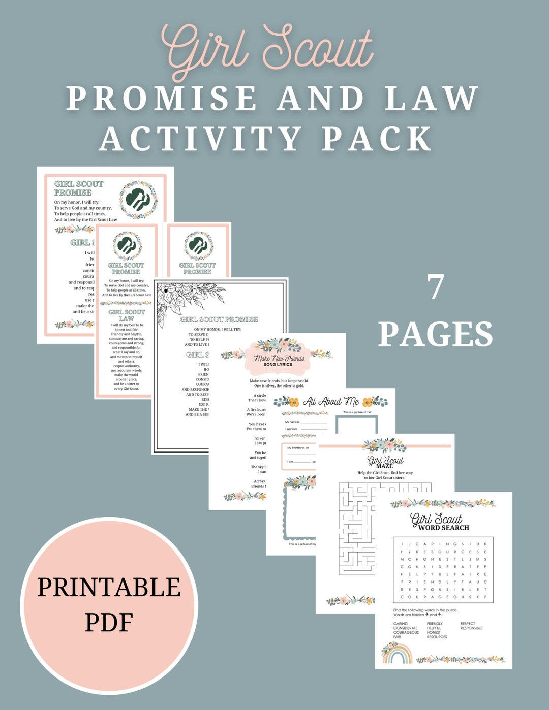 Girl Scout Promise and Law Activity Pack - Etsy