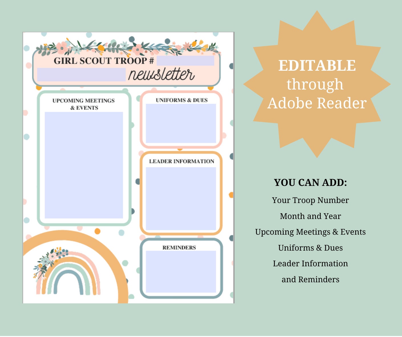 Girl Scout Editable Newsletter - Etsy