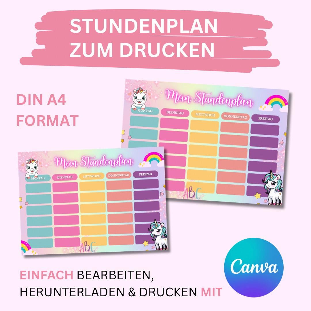 Timetable Primary School Unicorn Neon - Etsy