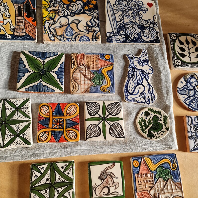 "medieval Loop" Tile, Handmade Ceramic Tile Made of Light Clay, Fired ...