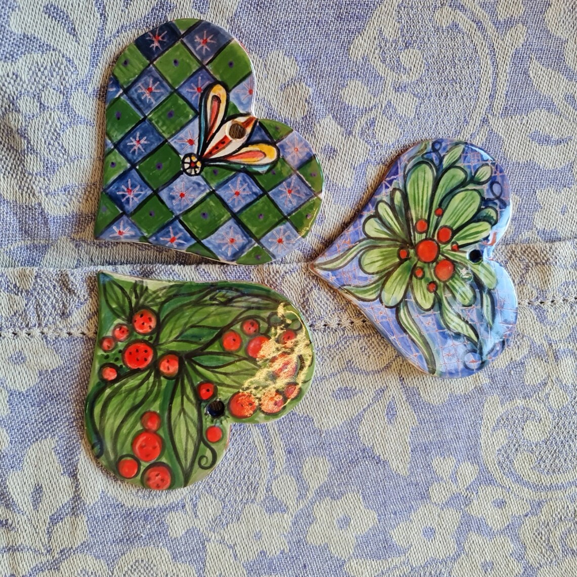 Pendant heart Winterberry is Handmade and Unique. the Ceramic is Fired ...