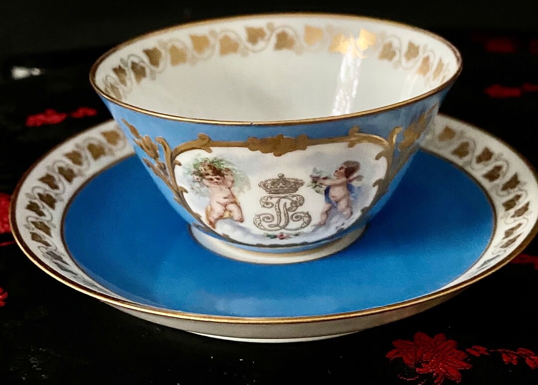 Antique Bright Blue Sevres Porcelain Tea Set. Sevres Porcelain Cup and ...