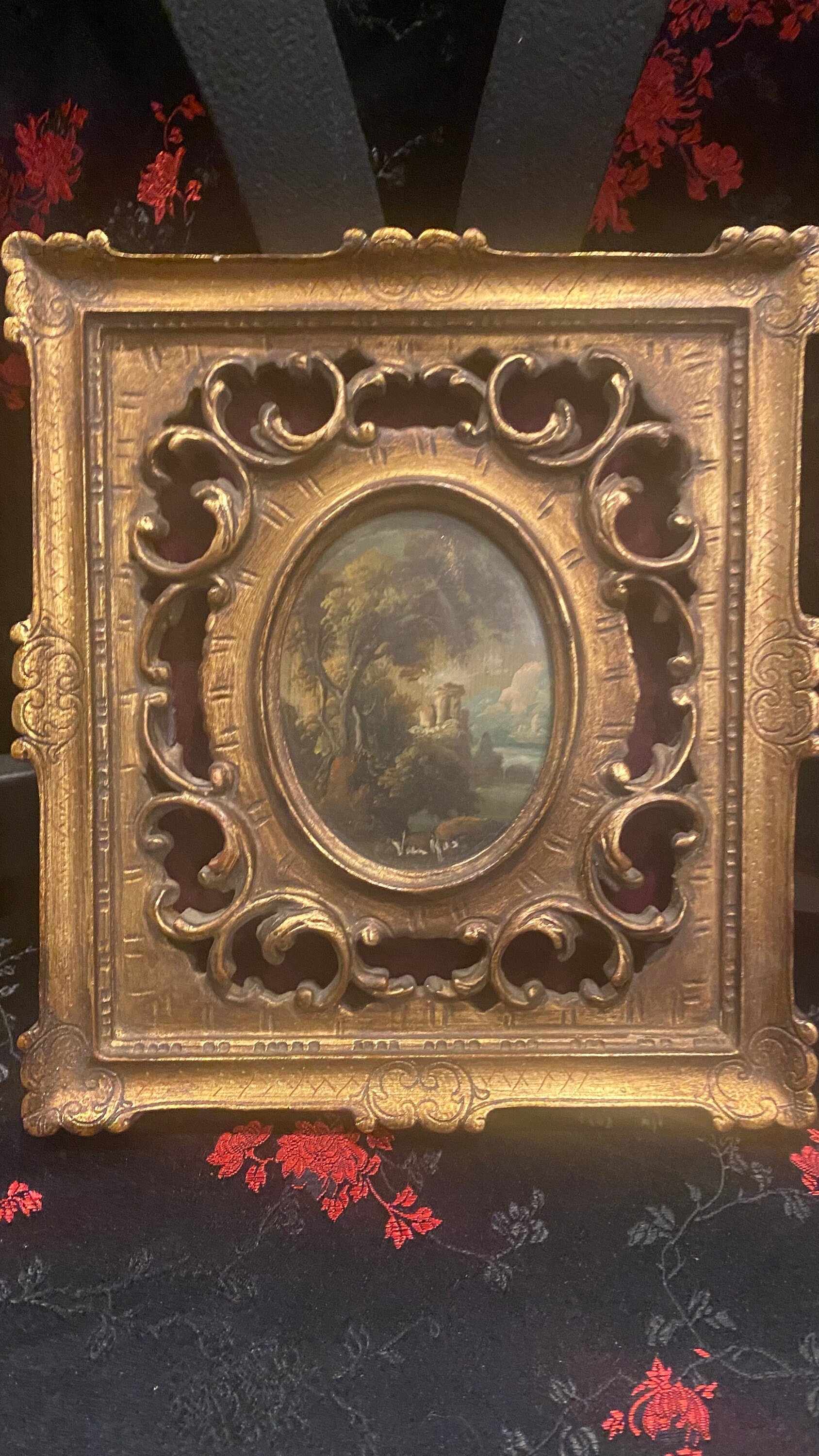 Vintage Miniature Oil Painting, Van Ros Signed, Florentine Gold Frame ...