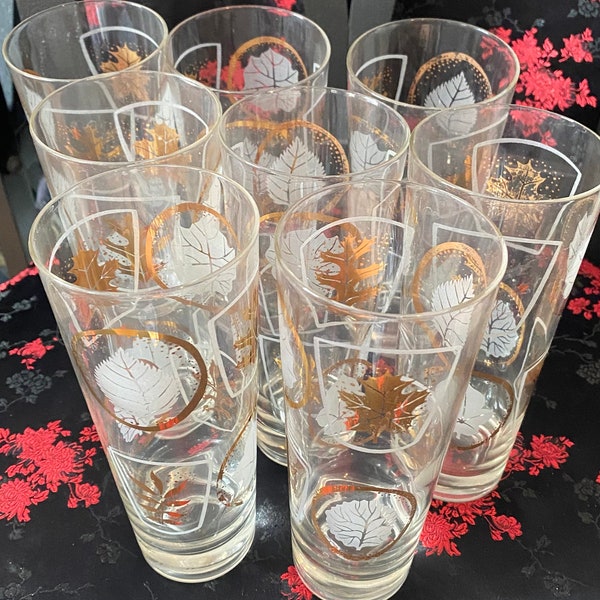 Vintage Gold Leaf Drinking Glasses Etsy