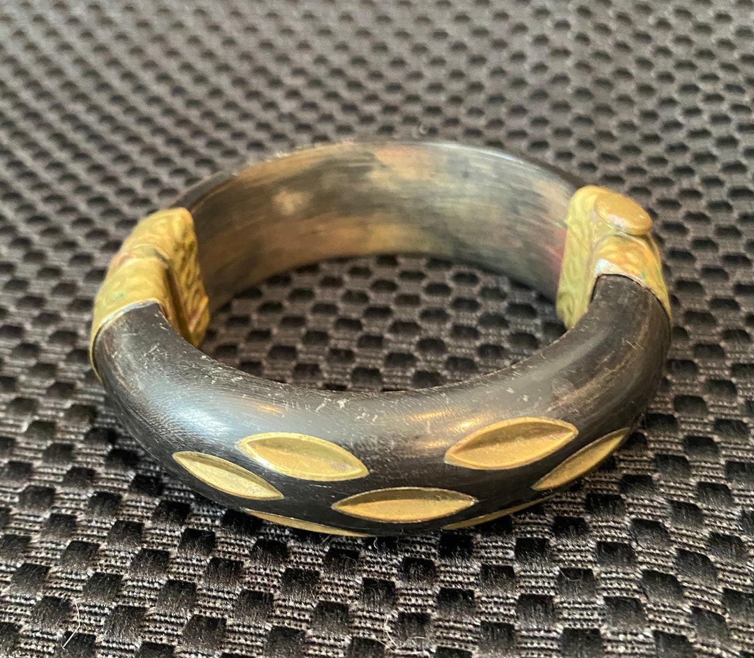 Vintage Bangle Bracelet Dark Wood With Brass Accent Pin Hinge Clasp - Etsy