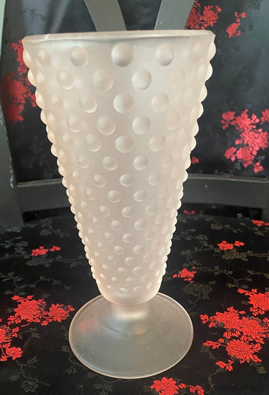 Vintage Pink Vase Frosted Glass, Hobnail Vase - Etsy