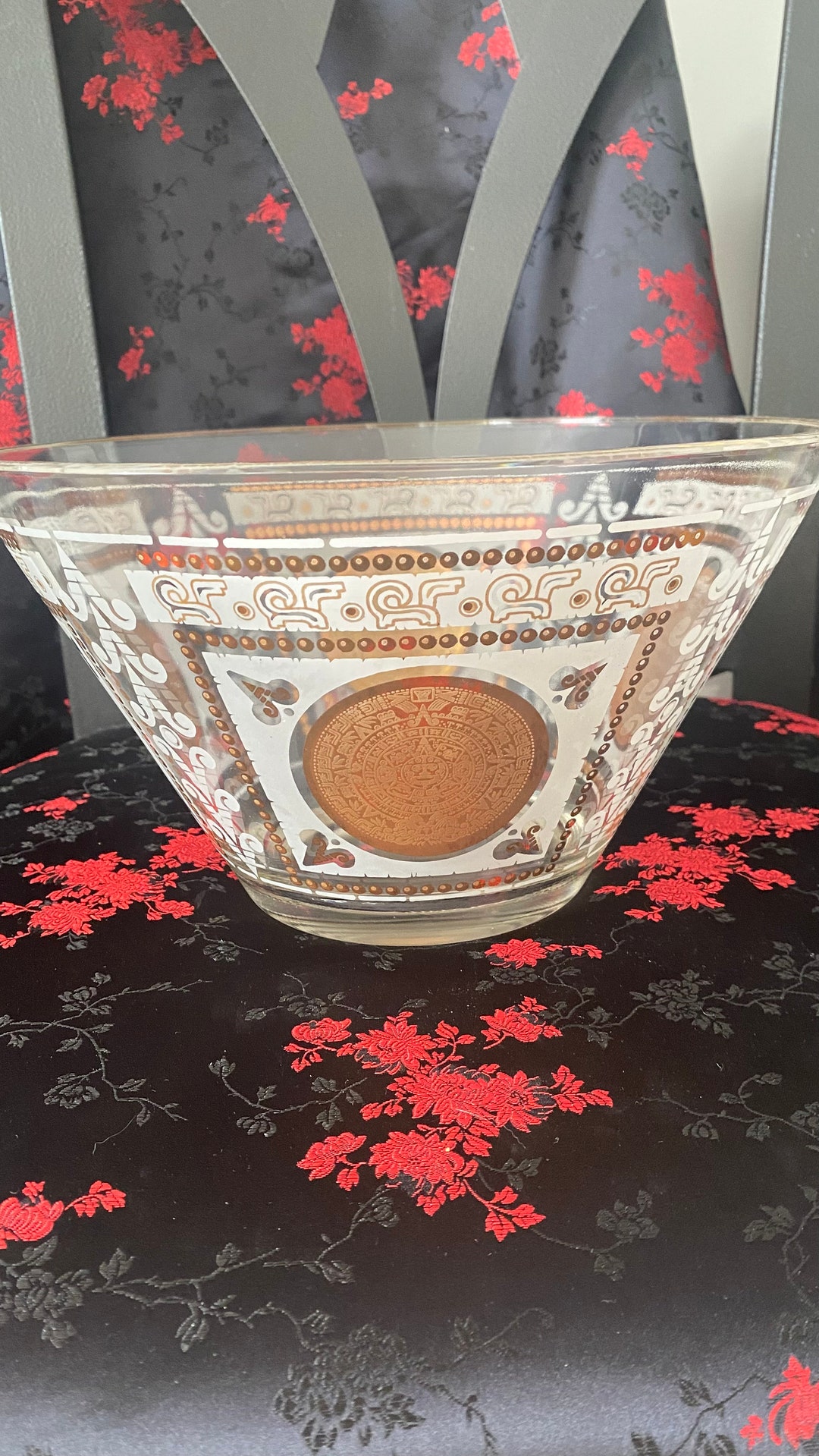 Vintage Large Mcm Hazel Atlas Aztec Mayan Inca Design Punch Bowl ...