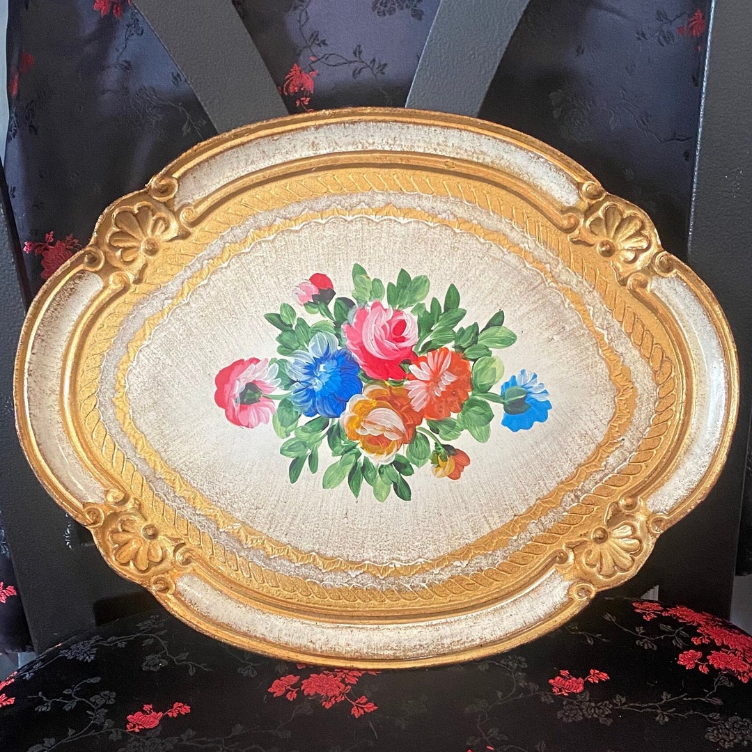 Vintage Italian Florentine Tray Wood Gold Handpainted Floral Baroque ...
