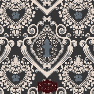 Good Dog Damask in Navy Cream and Grey Hand Drawn Dog Themed - Etsy