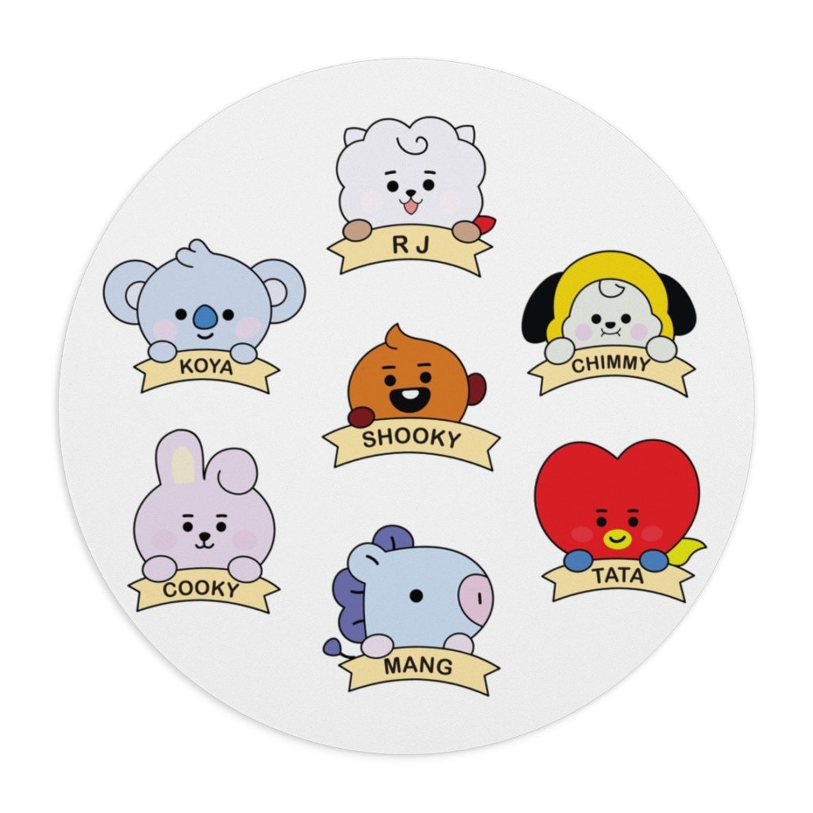 BTS BT21 Characters Inspired Round Mouse Pad / K-pop Gifts - Etsy