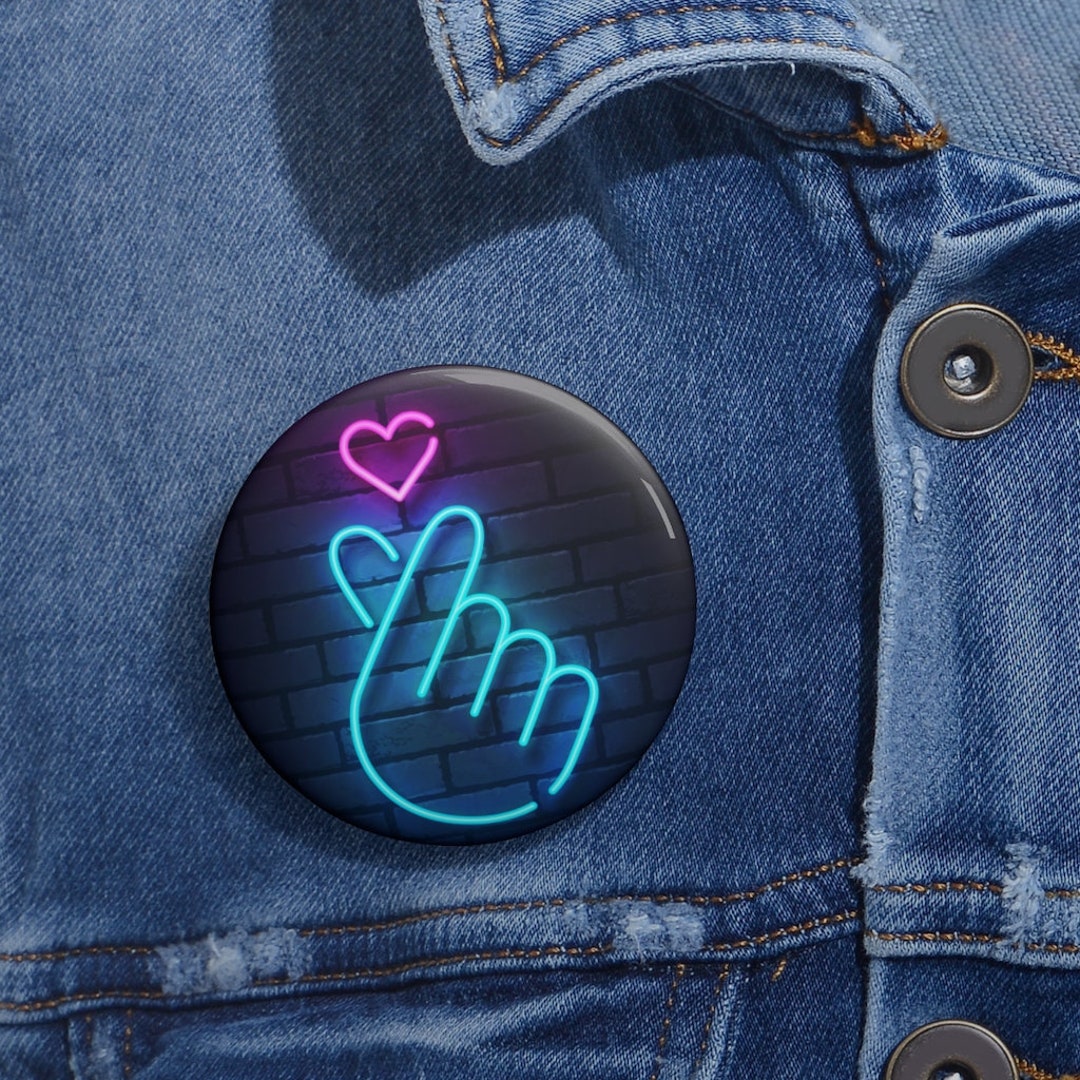 Neon Korean Finger Heart Pin Button / KPOP Collectibles - Etsy