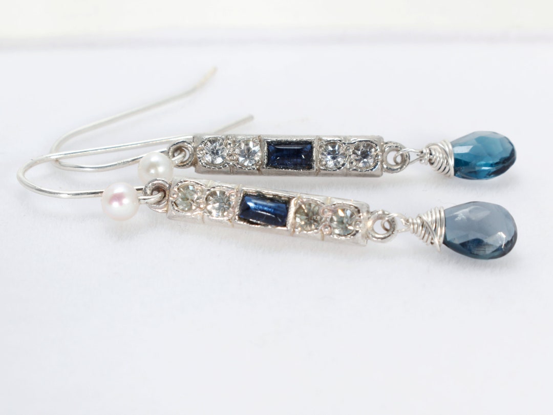 Antique Art Deco Links W/ Teardrop London Blue Topaz and Swarovski ...