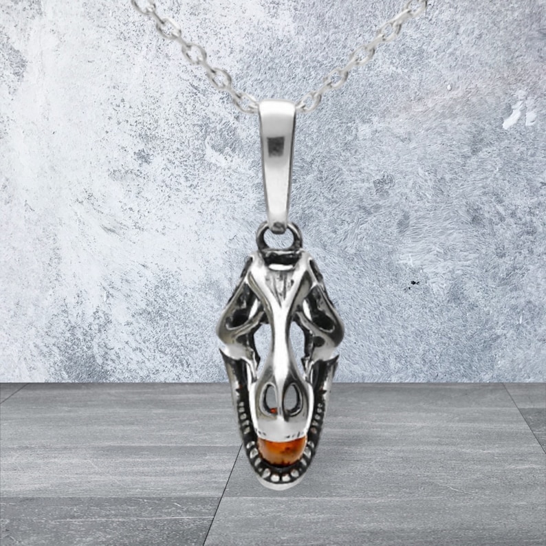 Stunning T-rex Silver and Cognac Amber Necklace - Etsy