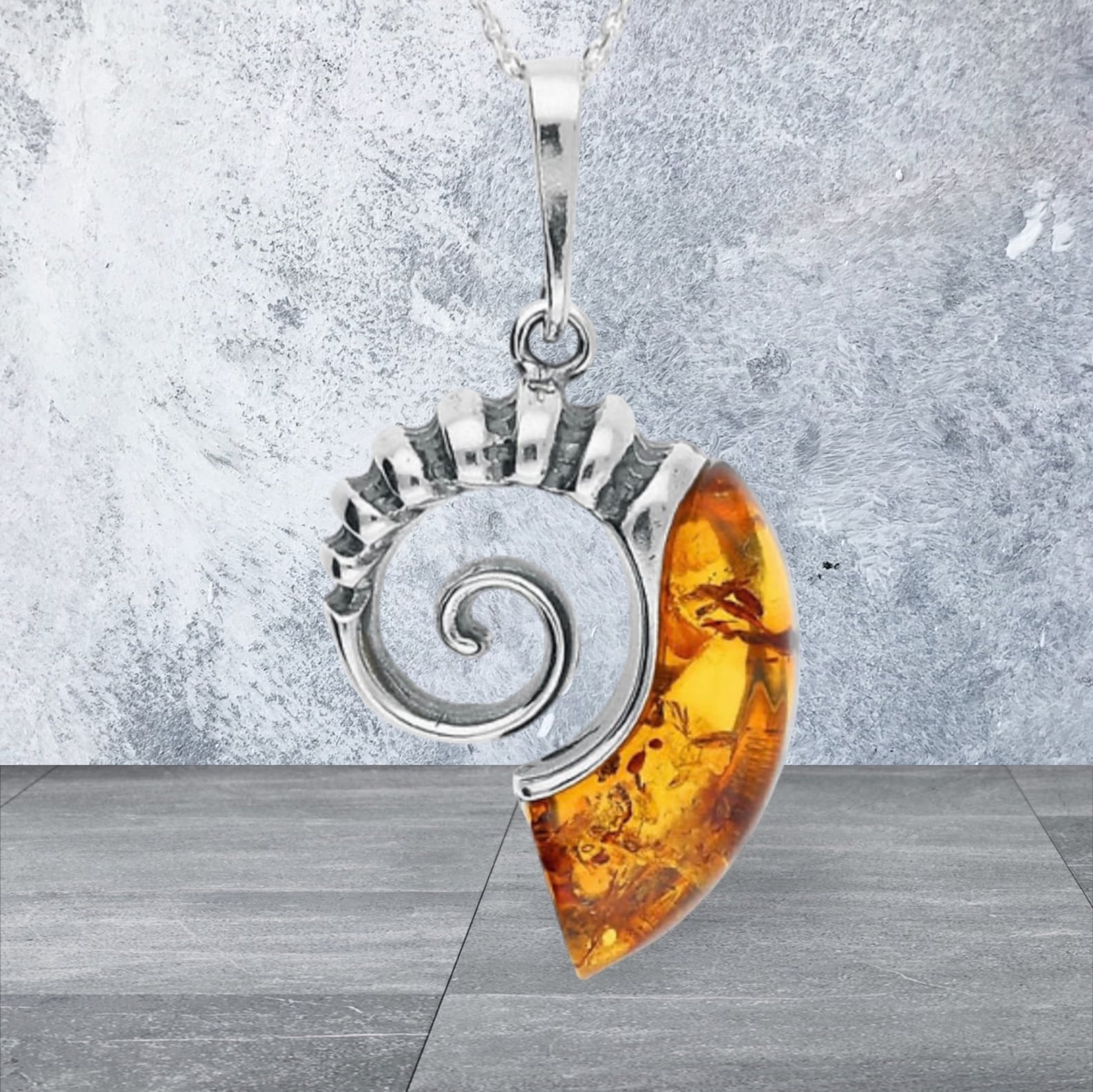 Beautiful Ammonite Fossil Silver and Amber Neckalce - Etsy