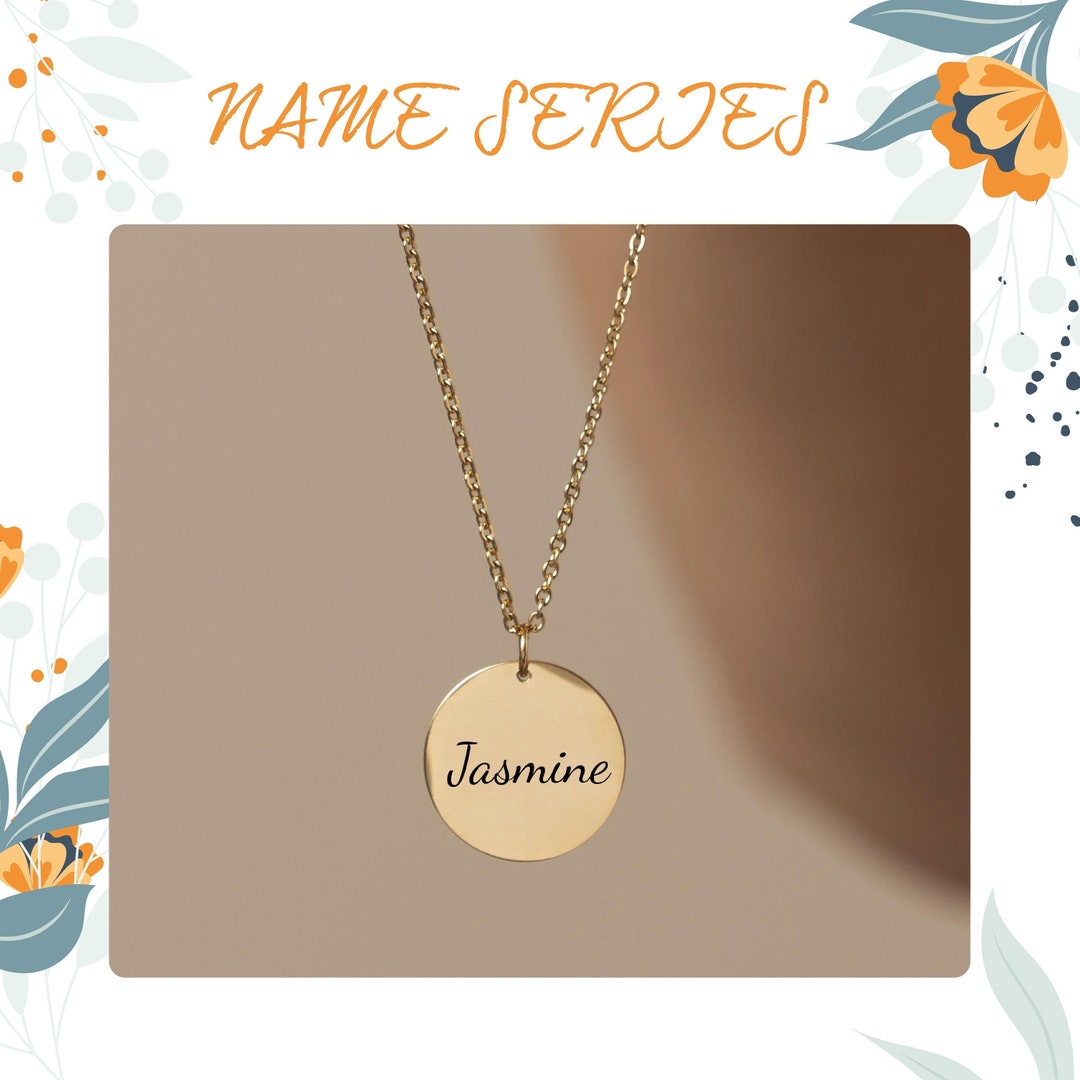 Engraved Name Necklace, Engraved Disc Necklace, Dainty Coin Necklace ...