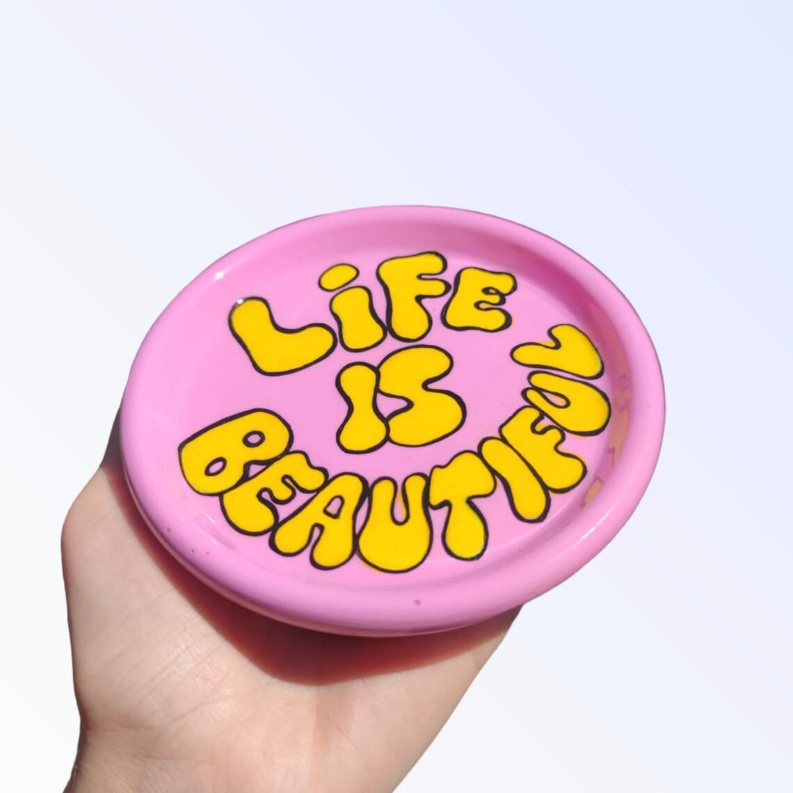 Cute Pink Handmade Tray / Gypsum Jewelry Tray With Lettering/ Positive ...