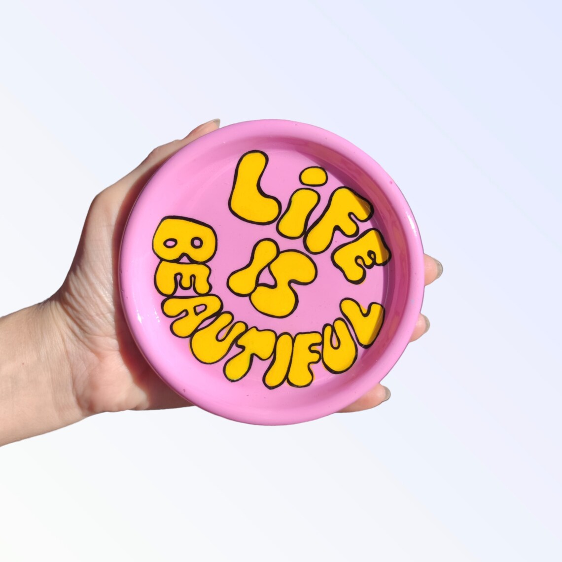 Cute Pink Handmade Tray / Gypsum Jewelry Tray With Lettering/ Positive ...