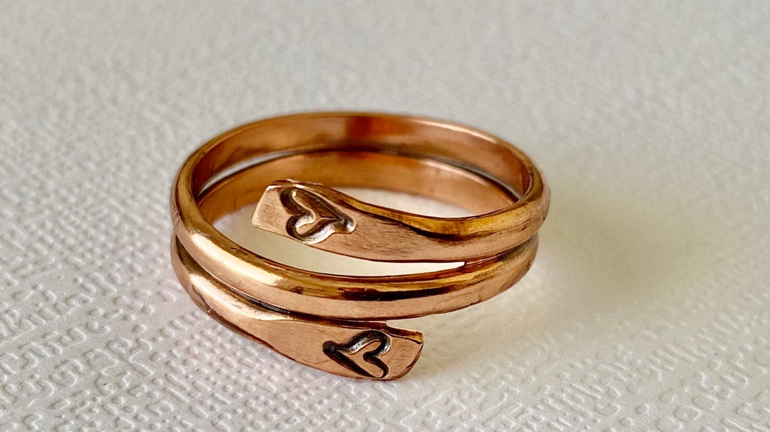 Heart Stamped Copper Ring Adjustable Ring Arthritis Wrap Ring Heart ...