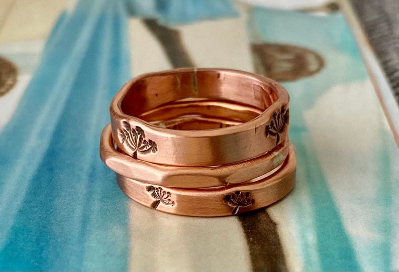 Copper Ring Set 3 Stacking Rings Copper Textured Rings - Etsy