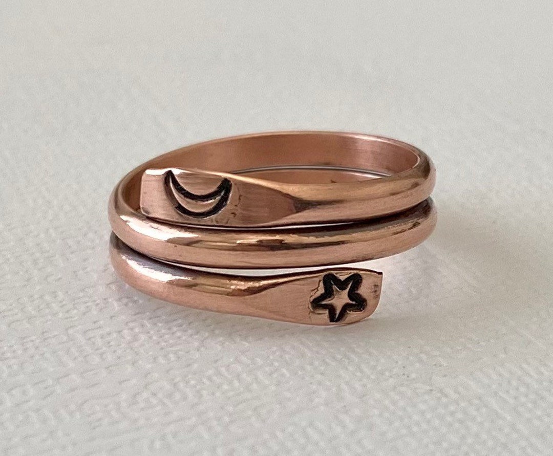 Copper Ring Moon and Stars ,adjustable Ring,celestial Wrap Around Ring ...