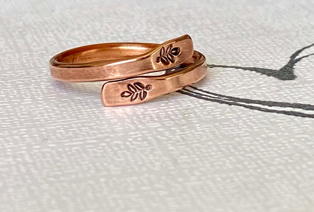 Leaf Stamped Copper Wrap Ring - Adjustable - Etsy