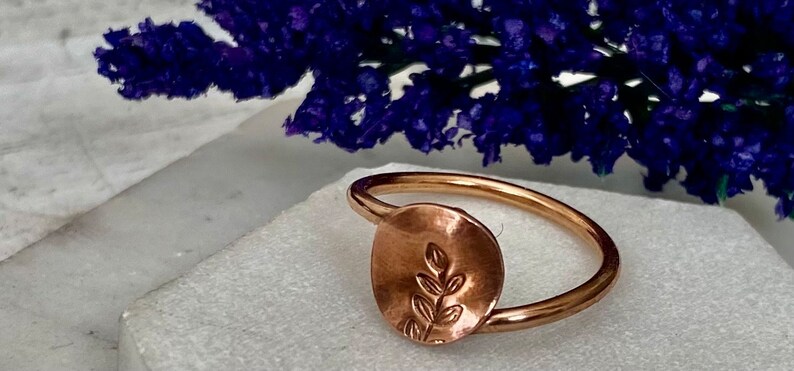 Copper Thumb Ring,handmade Stacking Ring,floral Stamped Jewelry , Gift ...