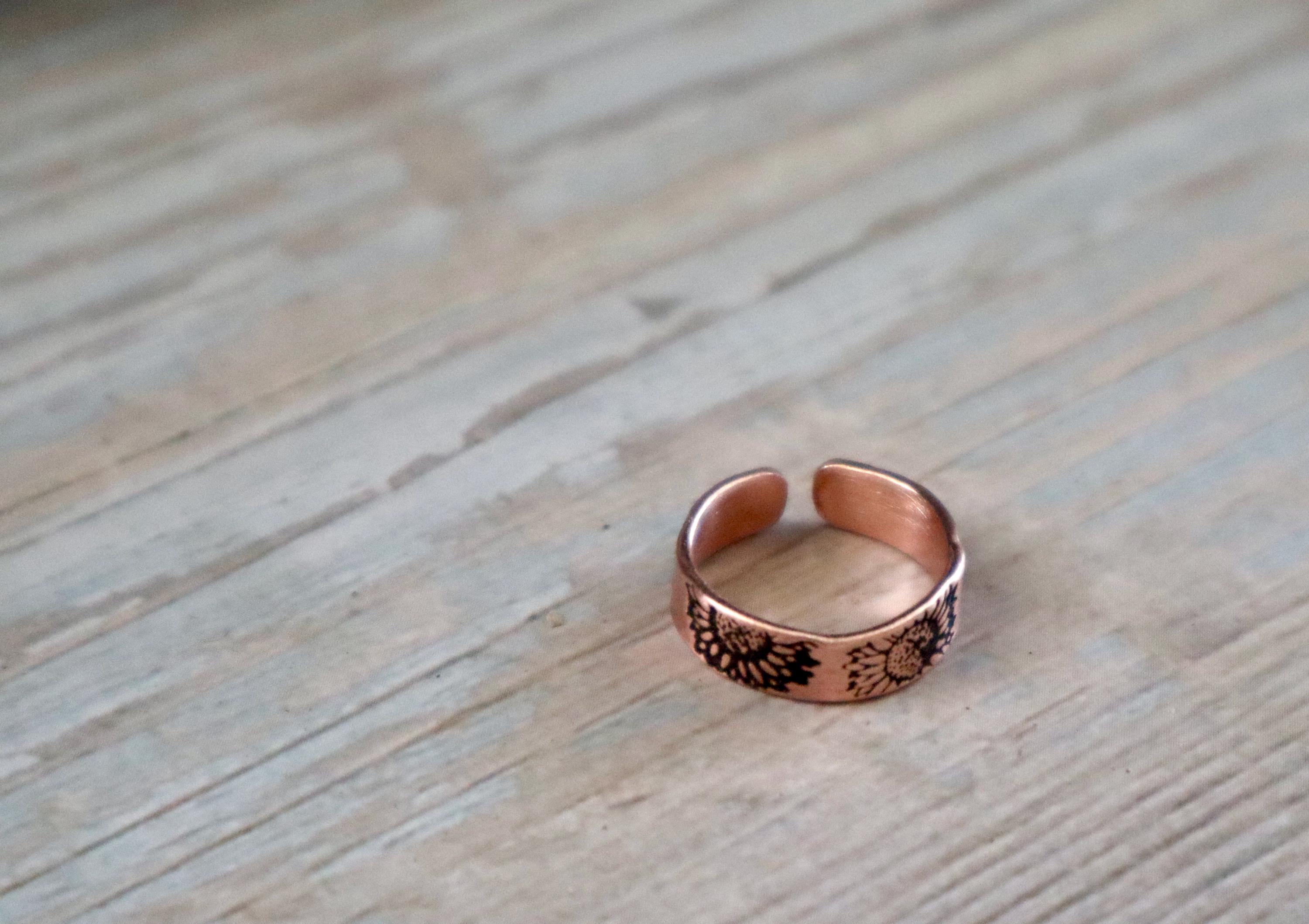 Adjustable Copper Toe Ring Hand Made /sunflower Design Gift - Etsy