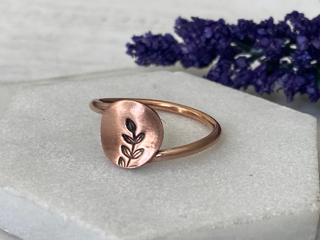 Copper Thumb Ring,handmade Stacking Ring,floral Stamped Jewelry , Gift ...
