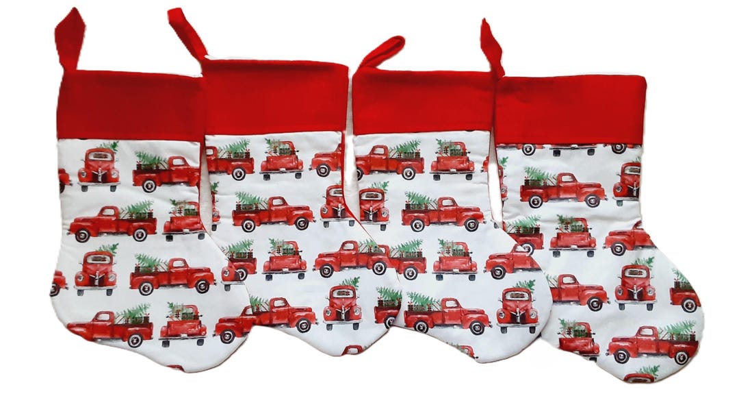 Red Truck Christmas Stockings (set of 4): Traditional Cotton Hanging ...