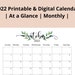 2022 Printable Calendar Monthly Individual Calendar Sheets Instant ...