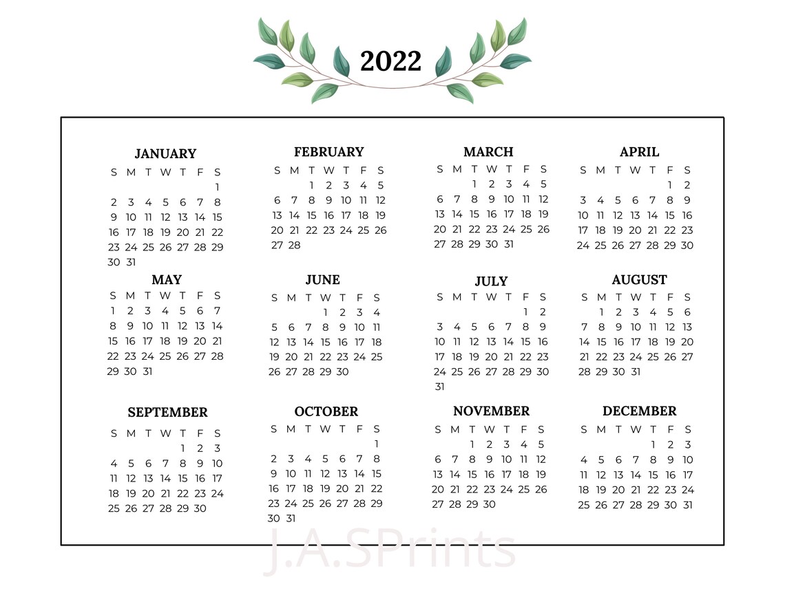 2022 Printable Calendar | Monthly Individual Calendar Sheets | Instant ...