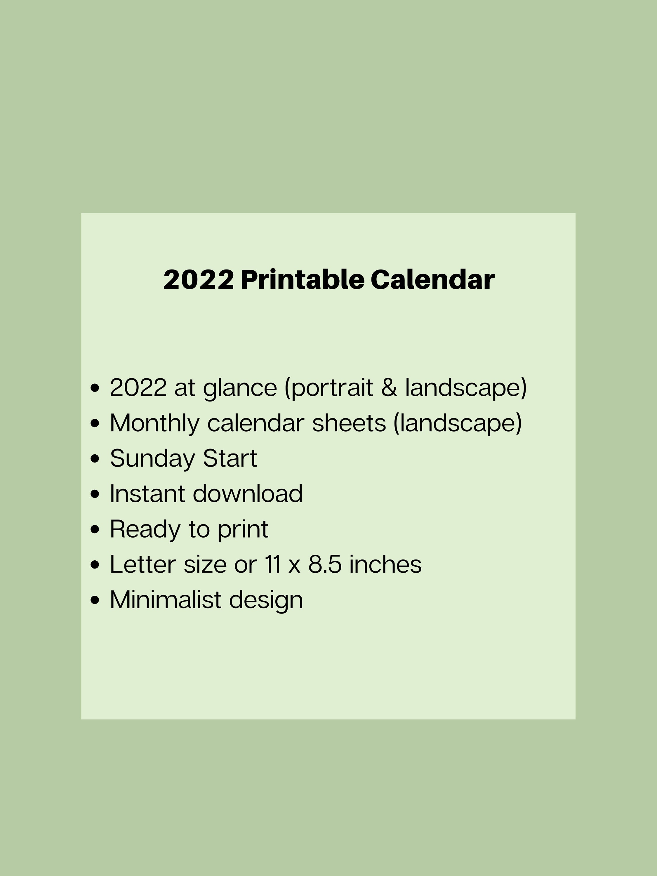 2022 Printable Calendar | Minimalist & Simple Calendar | Instant ...