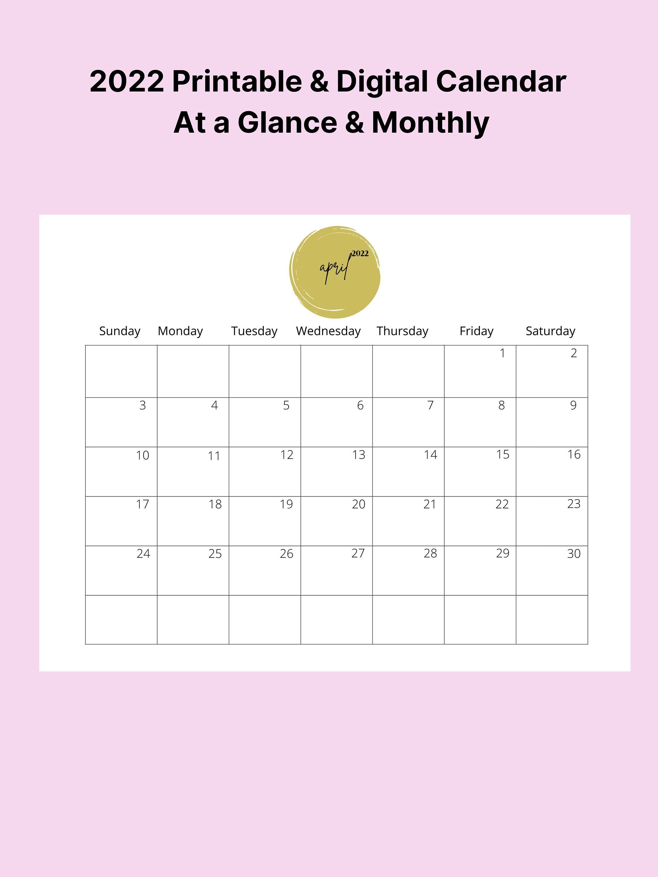 Instant Download Minimalist Simple 2022 Calendar | Digital Fill ...