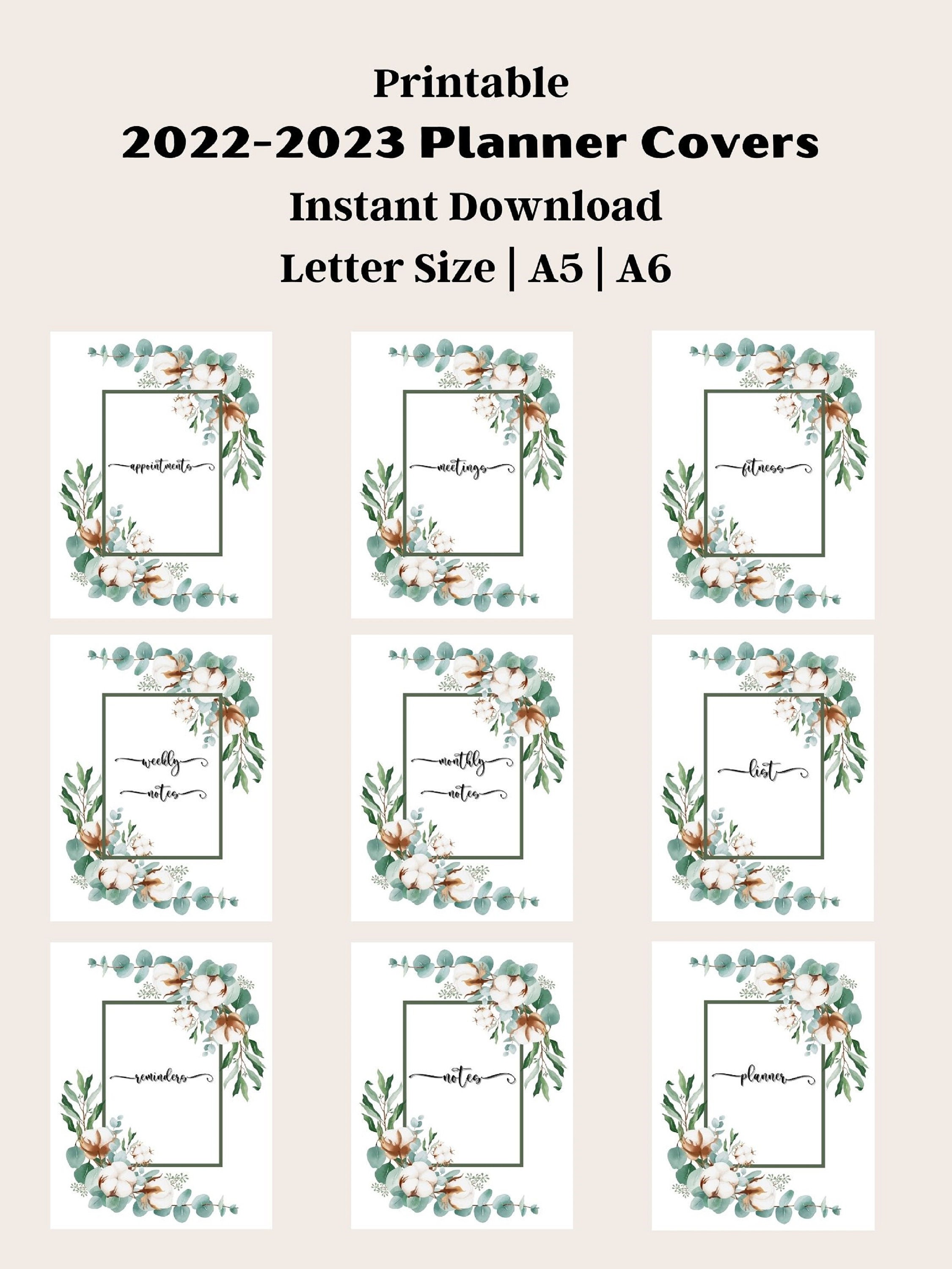 Printable Flower Planner Cover Page | 2022 - 2023 Instant Digital Page ...