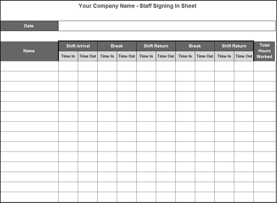 Printable Staff Sign in Sheet Staff Signing in Spreadsheet. - Etsy Canada