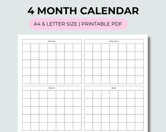 4 Month Calendar Customizable Printable - Etsy