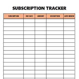 Subscription Tracker Printable Subscription Log Expense Tracker Planner ...