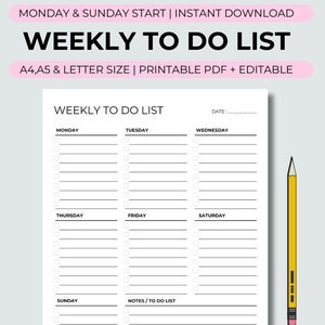 Weekly to Do List Planner Printable, Weekly Planner, Weekly Task List ...
