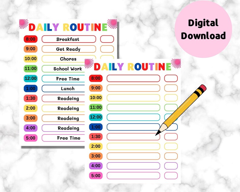 Printable Kids Daily Checklist & Chore Chart Fun Daily Routine ...